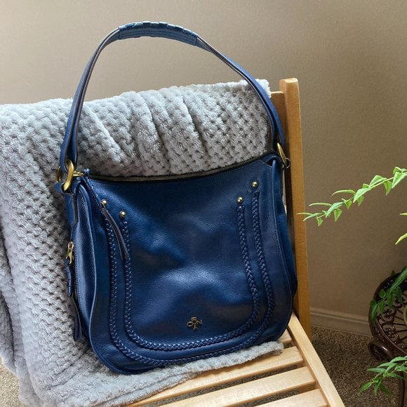 orYANY | Bags | Oryany Leather Hobo Bag Blue Brushed Gold Hardware ...